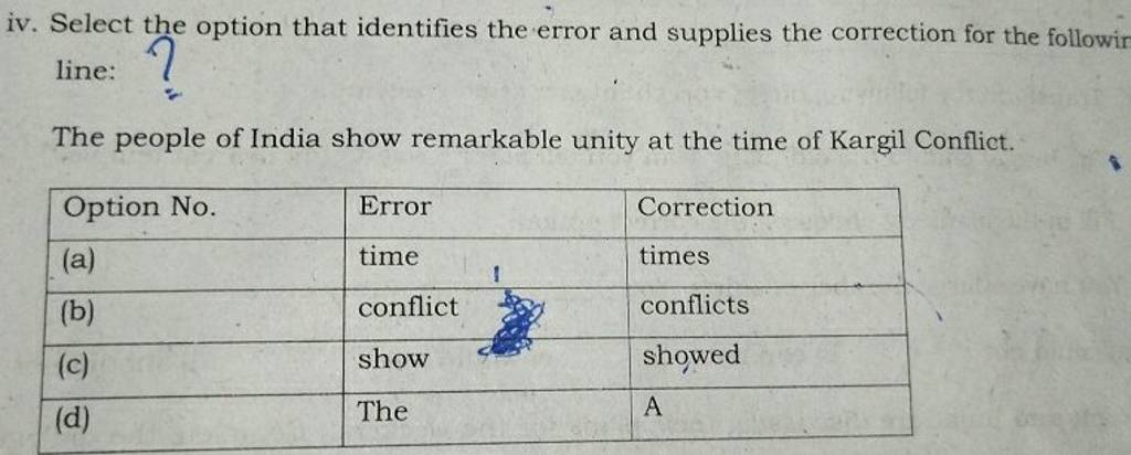 iv. Select the option that identifies the error and supplies the correcti..