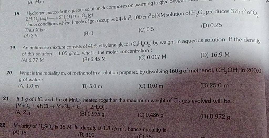 Hydrogen peroxide in aqueous solution decom H2 H2 O2 (aq) 2(ℓ)+O2 (g)