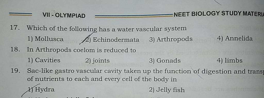 Sac-like gastro vascular cavity taken up the function of digestion and tr..