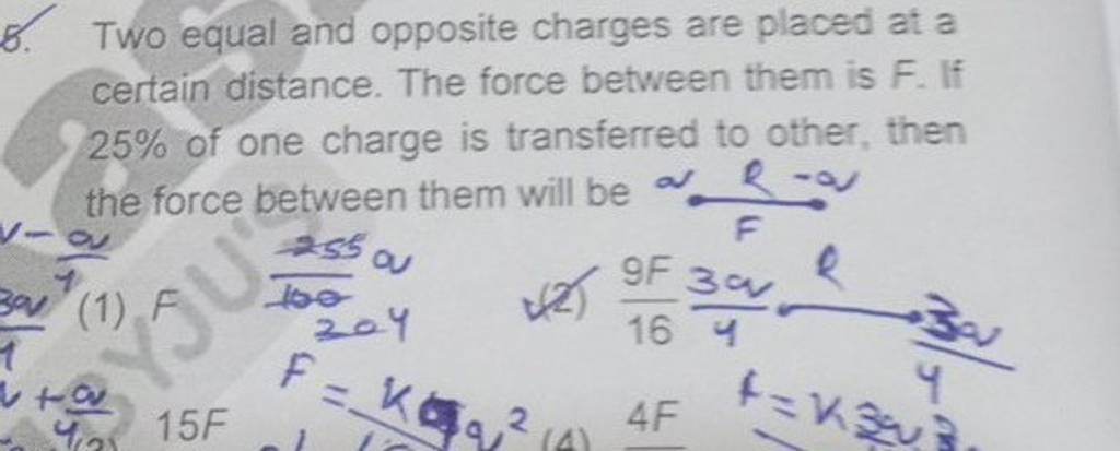 6. Two equal and opposite charges are placed at a certain distance. The f..