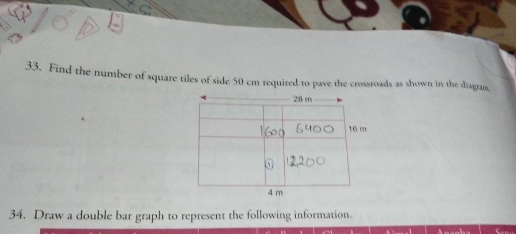 33. Find the number of square tiles of side 50 cm required to pave the cr..