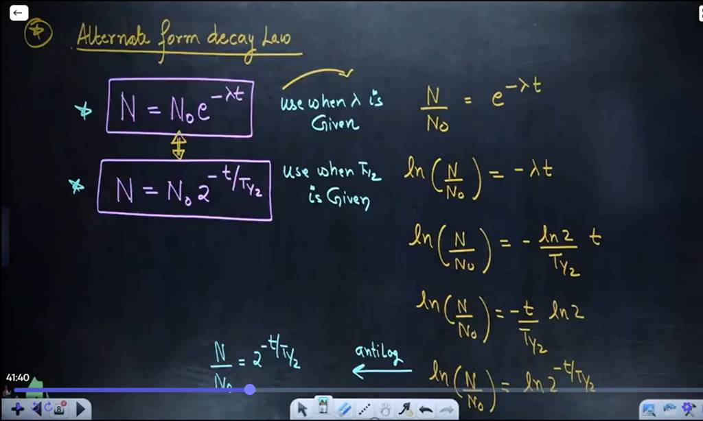Alesnabl form decay Law ϕN=N0 e−λt uscewhen λ is N0 N =e−λt∗N=N0 2−t/TT2