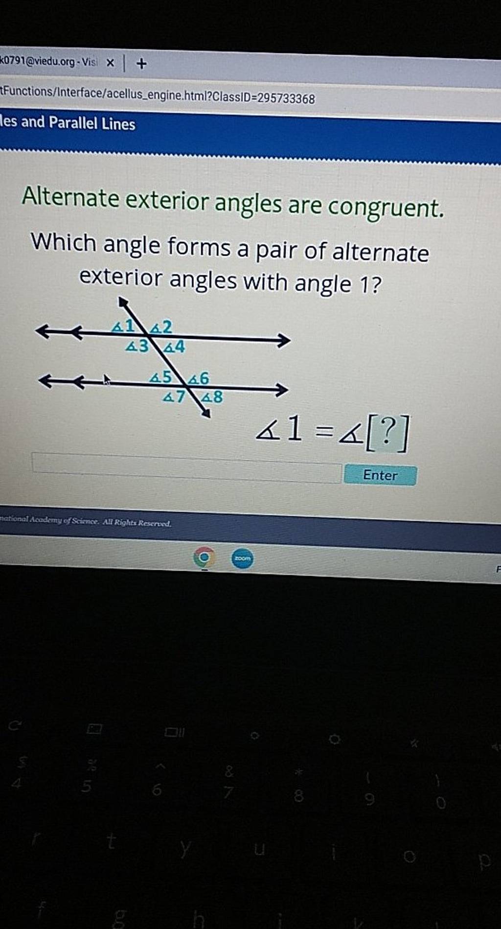 Alternate exterior angles are congruent. Which angle forms a pair of alte..