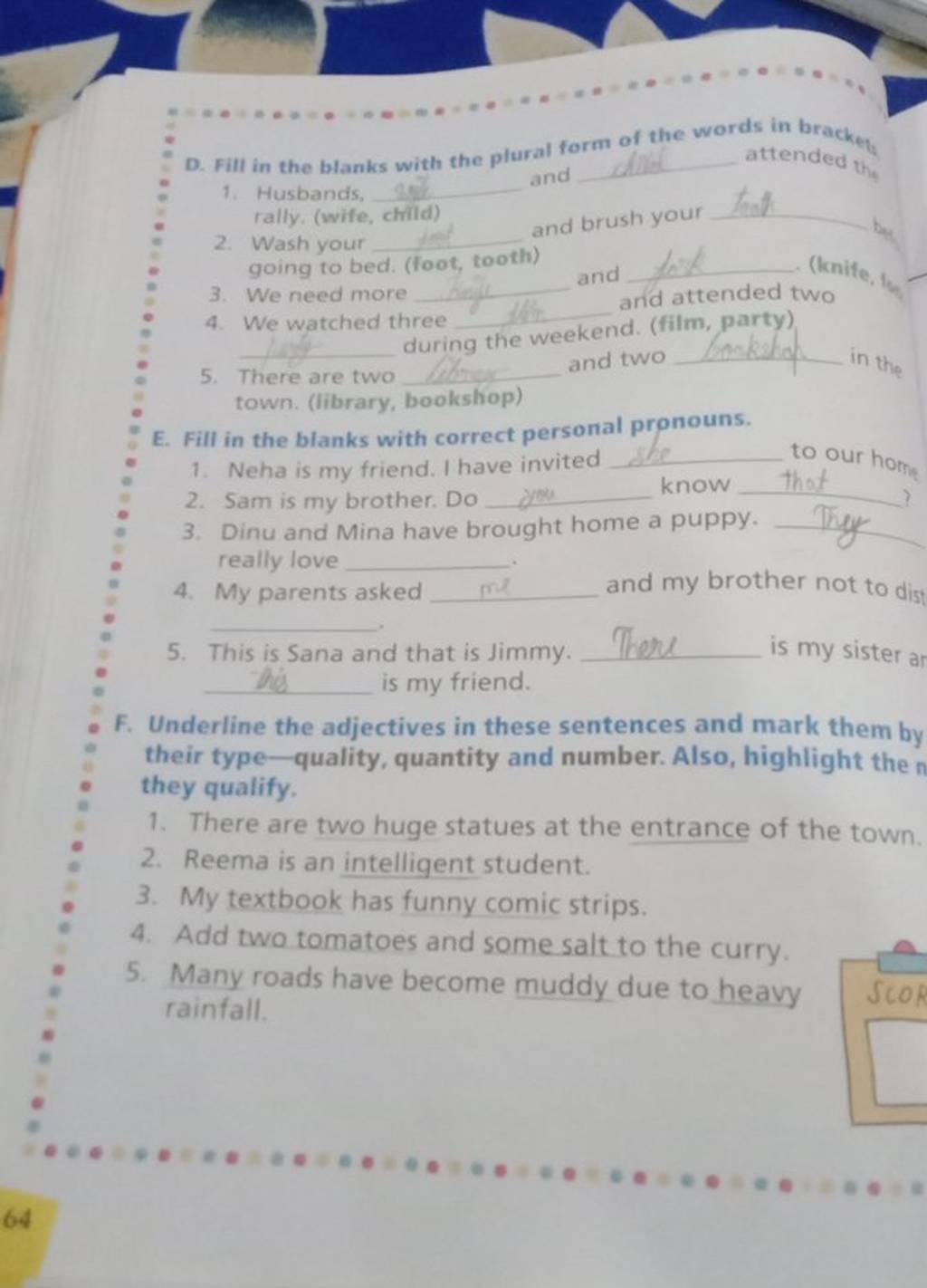 Underline The Adjectives In These Sentences And Mark Them By Their Type q Underline The Adjectives In These Sentences And Mark Them By Their Type q