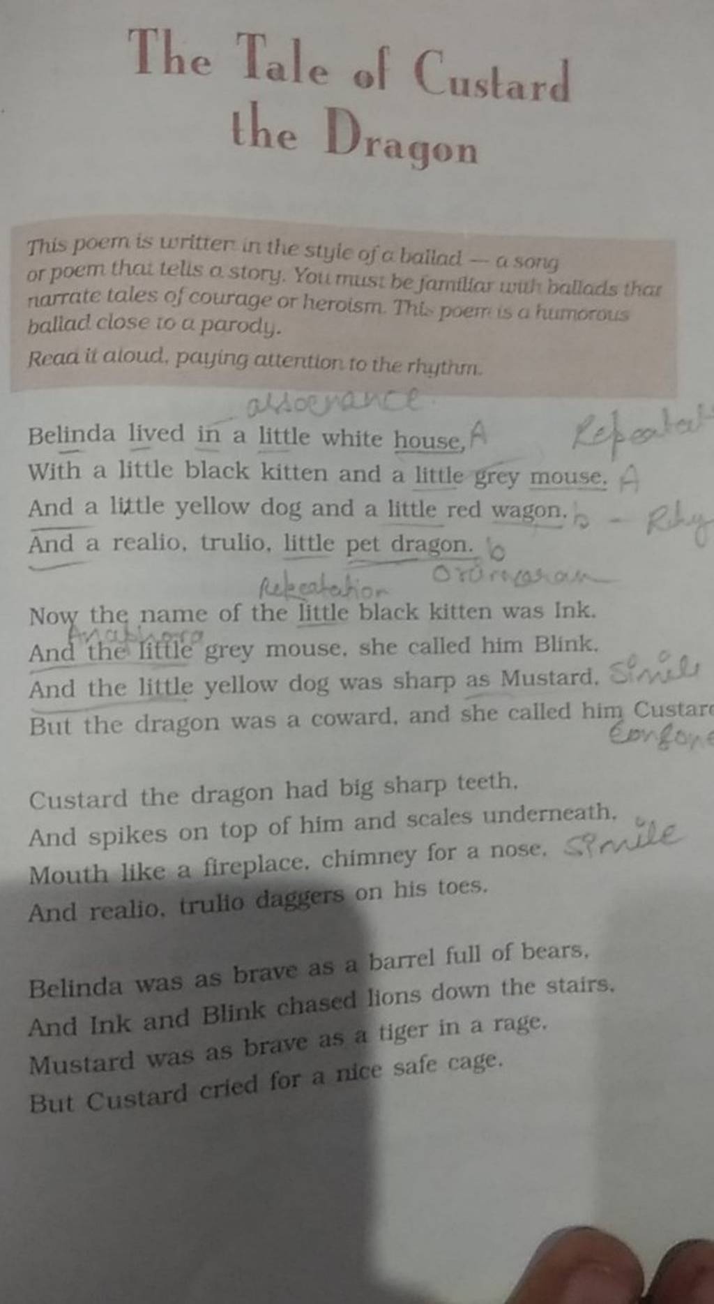 The Tale of Custard the Dragon This poem is writter in the styic of a ba..