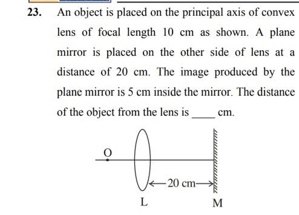 23. An object is placed on the principal axis of convex lens of focal len..