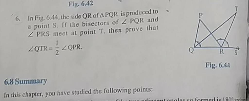 6. In Fig. 644, the side QR of PQR is produced to a point S. If the bise..