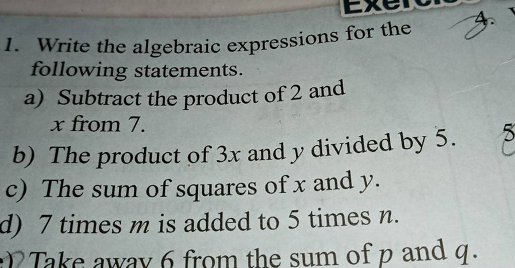 1. Write the algebraic expressions for the following statements.#N#a ...