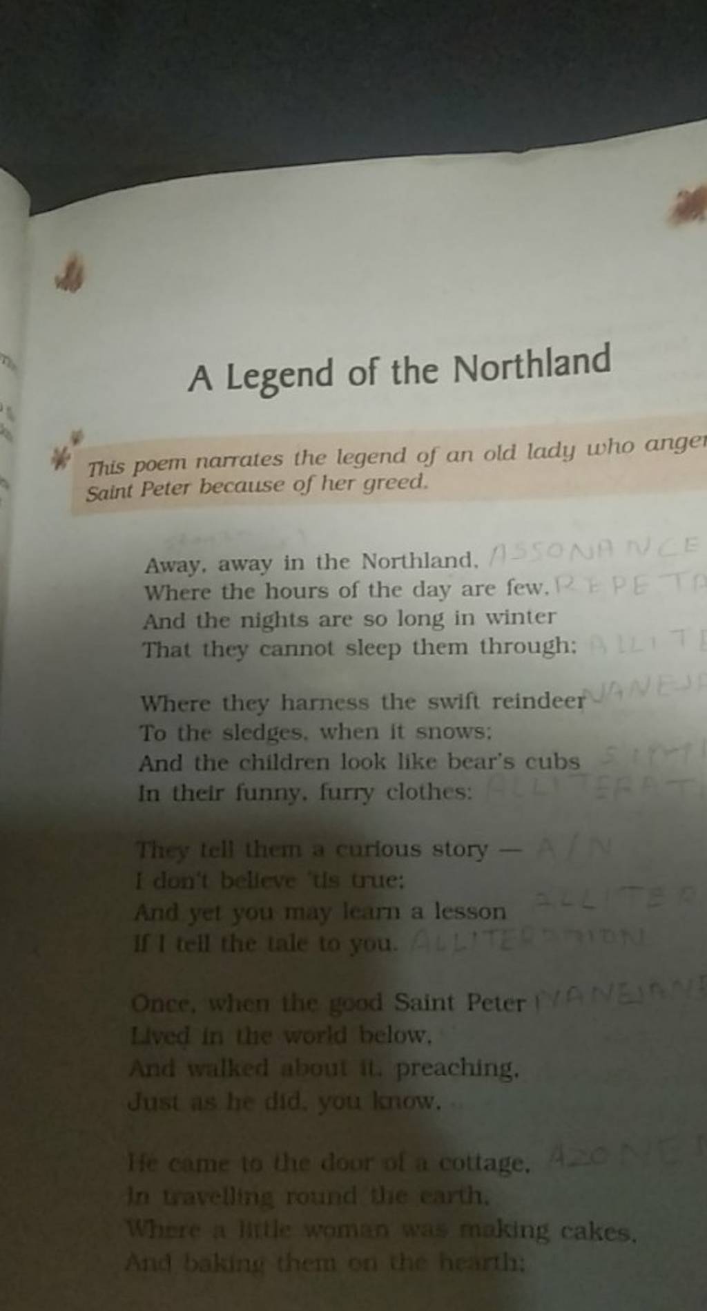 A Legend of the Northland This poem narrates the legend of an old lady wh..