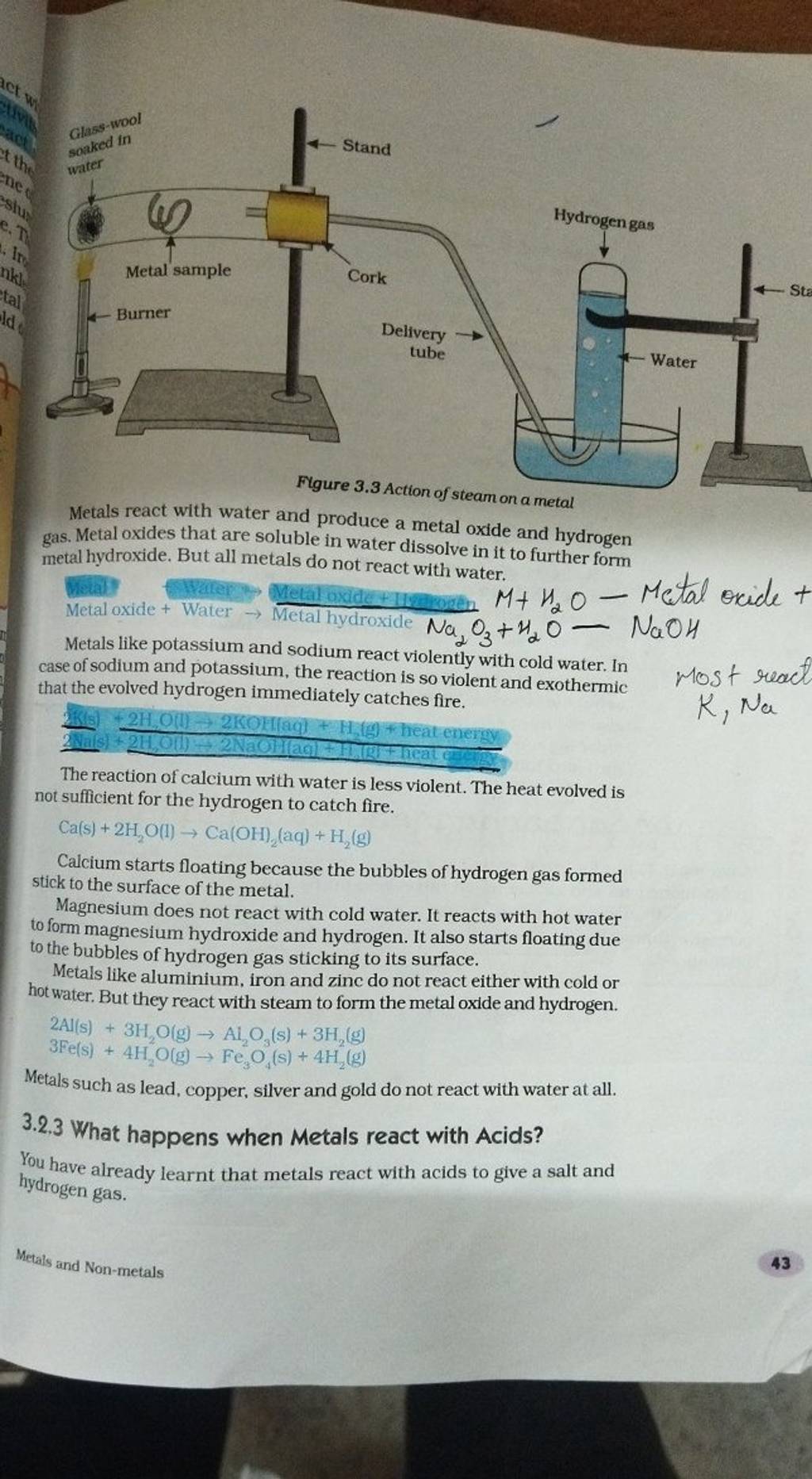 Figure 3.3 Action of steam on a metal Metals react with water and produce..