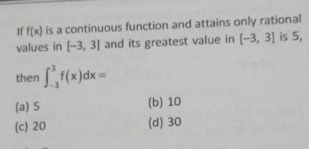 If f(x) is a continuous function and attains only rational values in [−3,..