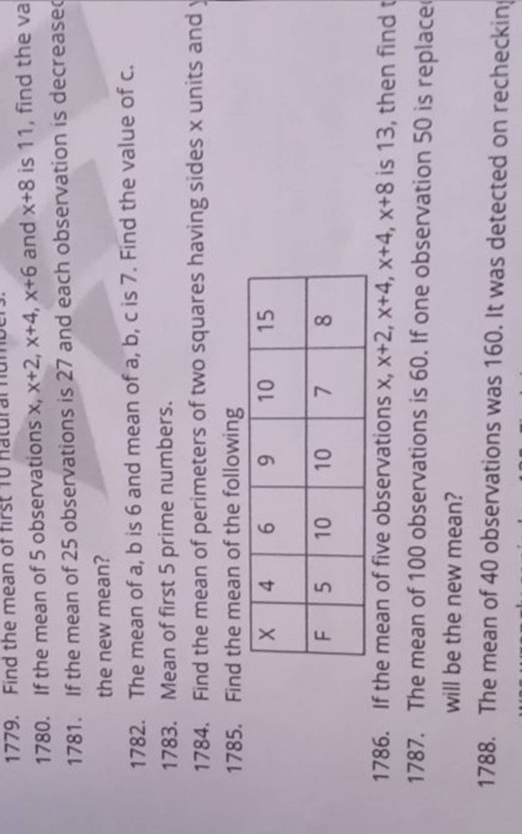 1780. If the mean of 5 observations x,x+2,x+4,x+6 and x+8 is 11 , find th..