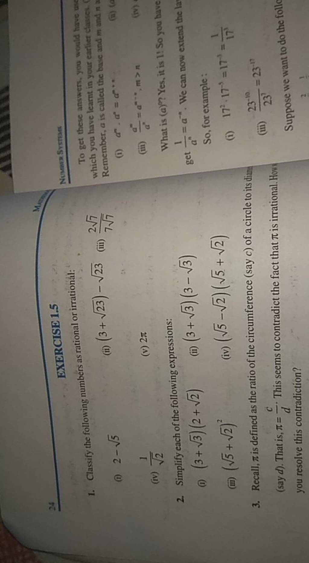 24 EXERCISE 1.5 1. Classify the following numbers as rational or irration.. 24 EXERCISE 1.5 1. Classify the following numbers as rational or irration..