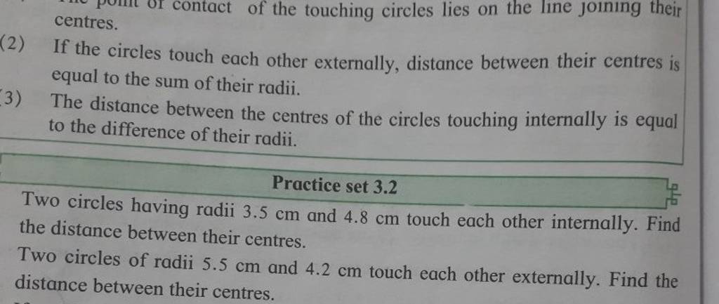 (2) If the circles touch each other externally, distance between their ce..
