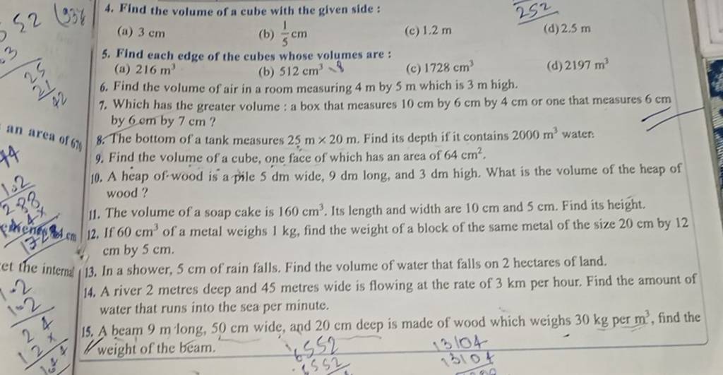 4. Find the volume of a cube with the given side : (a) 3 cm (b) 51 cm (c..