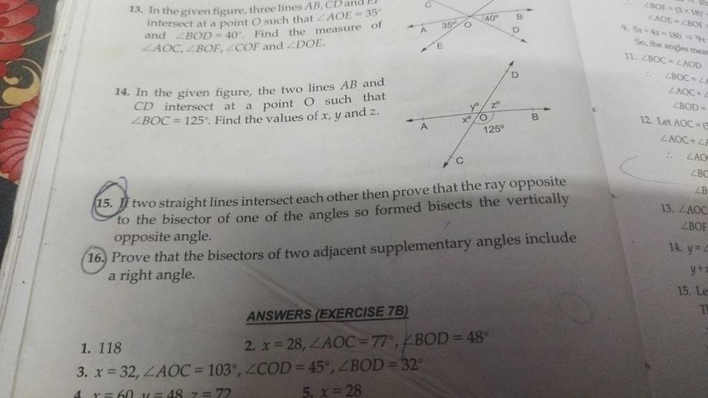 13. In the given figure, three lines AB,CD and intersect at a point O suc..