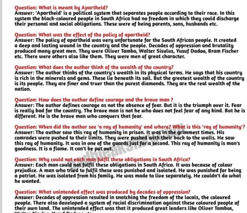 Question: What is meant by Apartheid? Answer: 'Apartheid' is a political