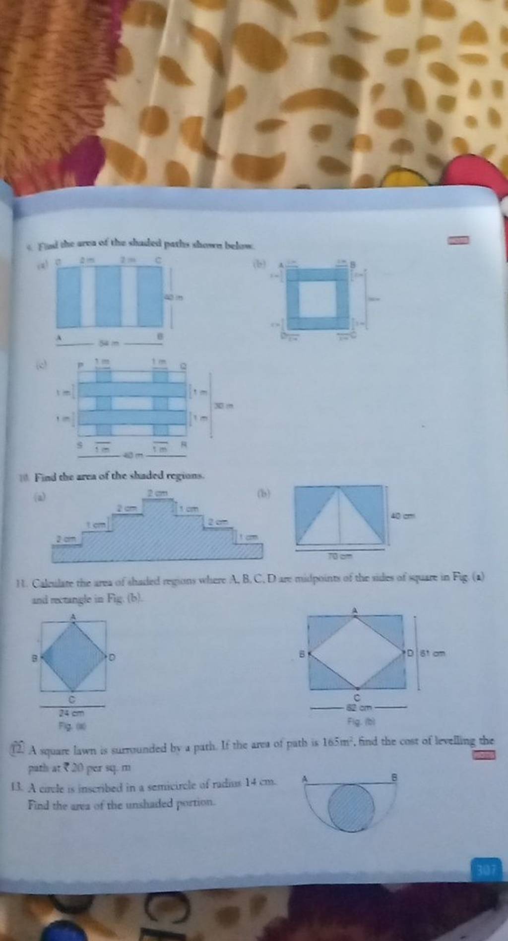 Find the area of the shaded paths shown below. e 10 Find the area of the
