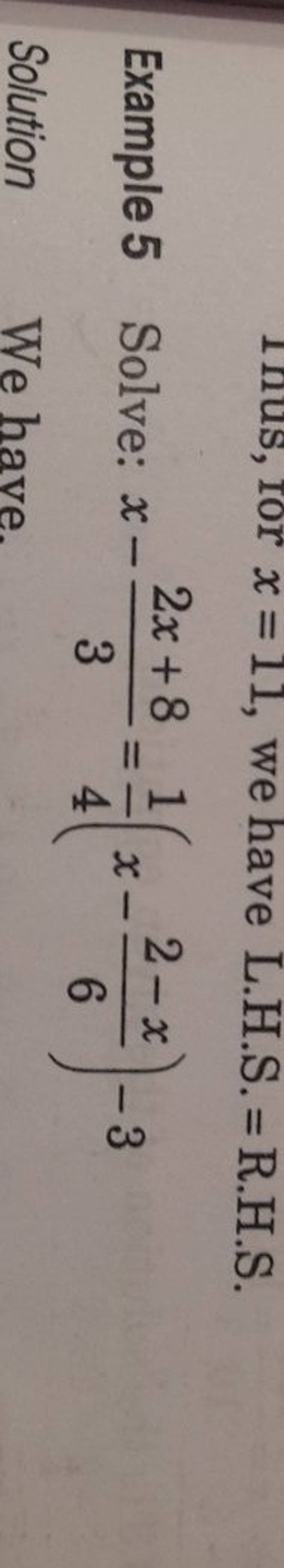 Example 5 Solve: x−32x+8 =41 (x−62−x )−3 | Filo