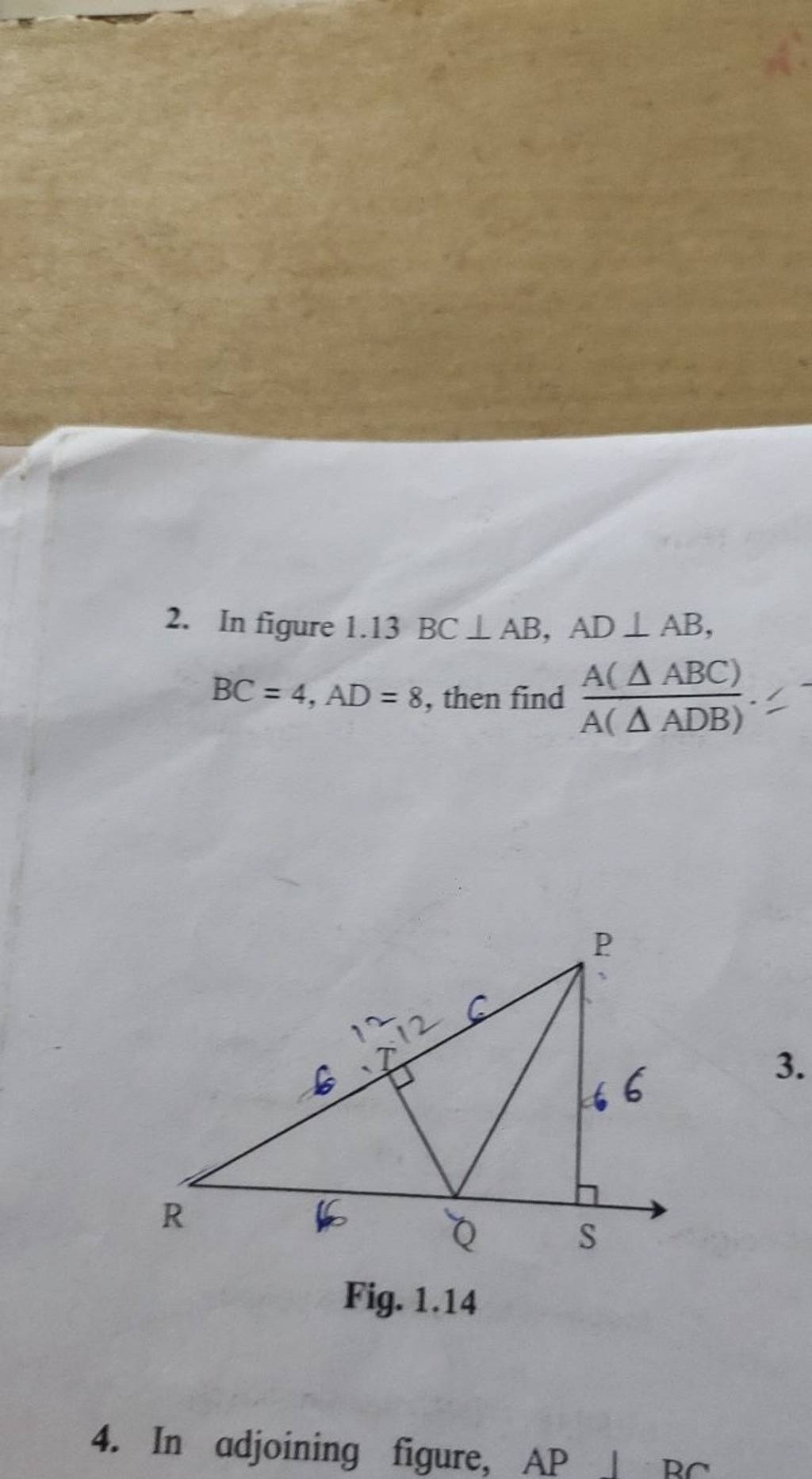 2. In figure 1.13BC⊥AB,AD⊥AB, BC=4,AD=8, then find A( ADB)A( ABC) . Fig.
