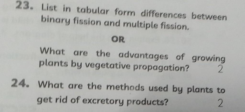 23. List in tabular form differences between binary fission and multiple 23. List in tabular form differences between binary fission and multiple