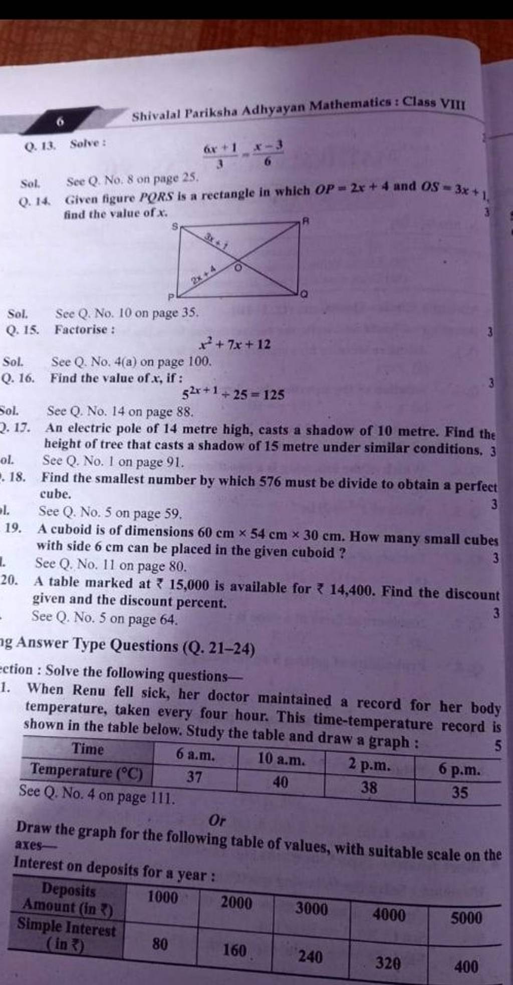 6 Shivalal Pariksha Adhyayan Mathematics : Class VIII Q. 13. Solve : 36x+..