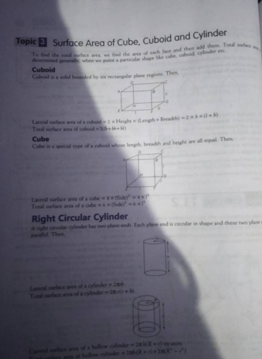Topic 3 Surface Area of Cube, Cuboid and Cylinder To find the toxal surfa..