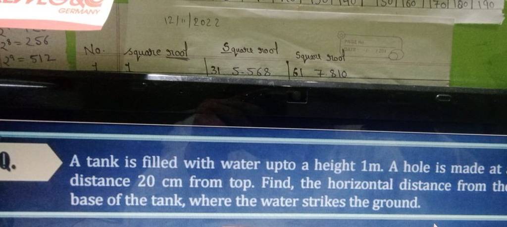 A tank is filled with water upto a height 1 m. A hole is made at distance..