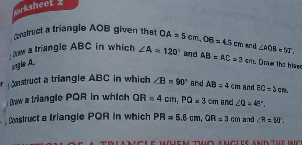 angle A. construct a triangle ABC in which ∠B=90∘ and AB=4 cm and BC=3 cm..