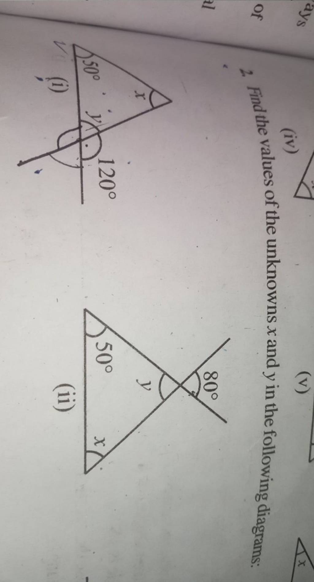 (iv) 2. Find the values of the unknowns x and y in the following diagrams.. (iv) 2. Find the values of the unknowns x and y in the following diagrams..