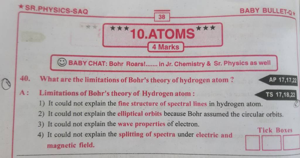 * SR.PHYSICS-SAQ BABY BULLET-Q* BABY CHAT: Bohr Roars! in Jr. Chemistry