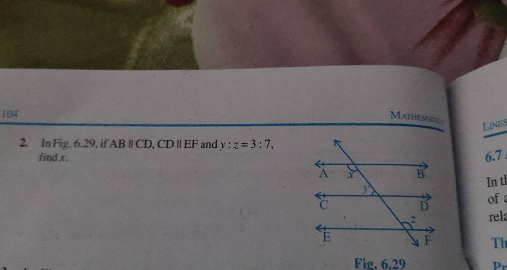 2 In Fig 6 29 If Ab∥cd Cd∥ef And Y Z 3 7 Find X Fig 6 29 Filo