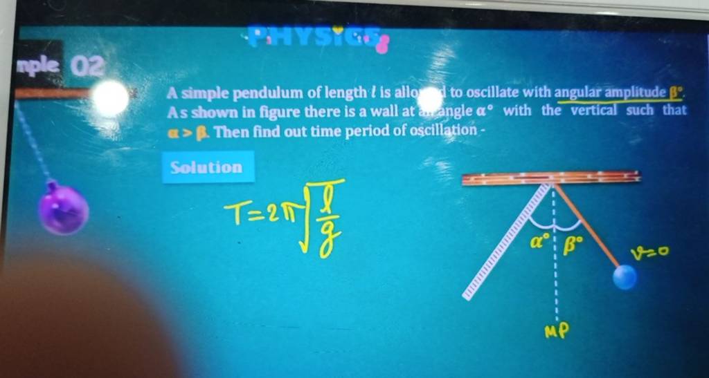 A simple pendulum of length t is allo to oscillate with angular amplitude..
