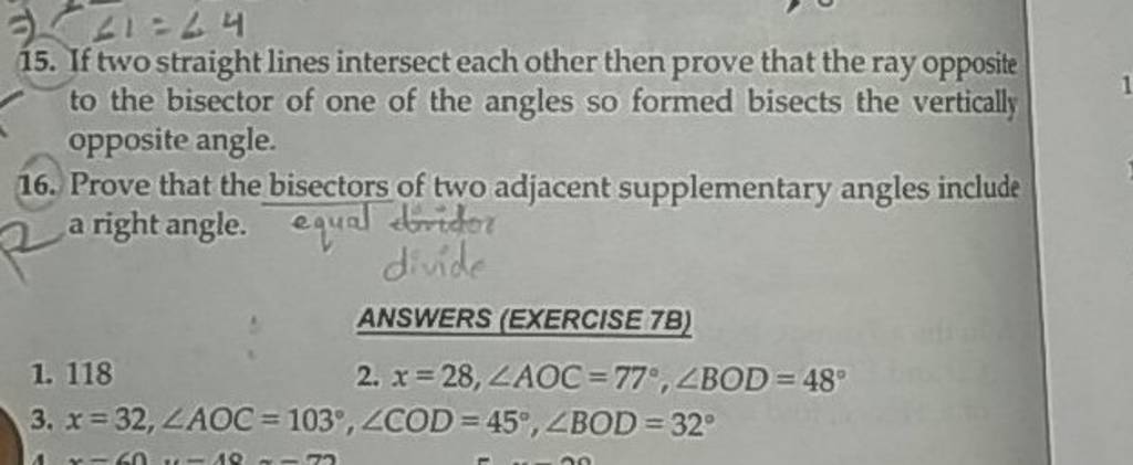 15. If two straight lines intersect each other then prove that the ray op.. 15. If two straight lines intersect each other then prove that the ray op..