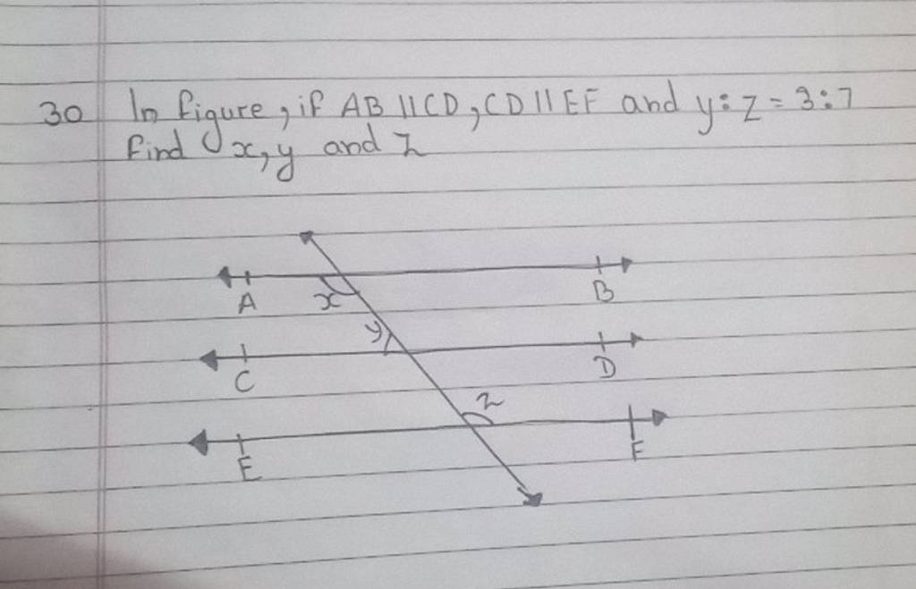 30 In Figure If Ab∥cd Cd∥ef And Y Z 3 7 Find X Y And Z Filo
