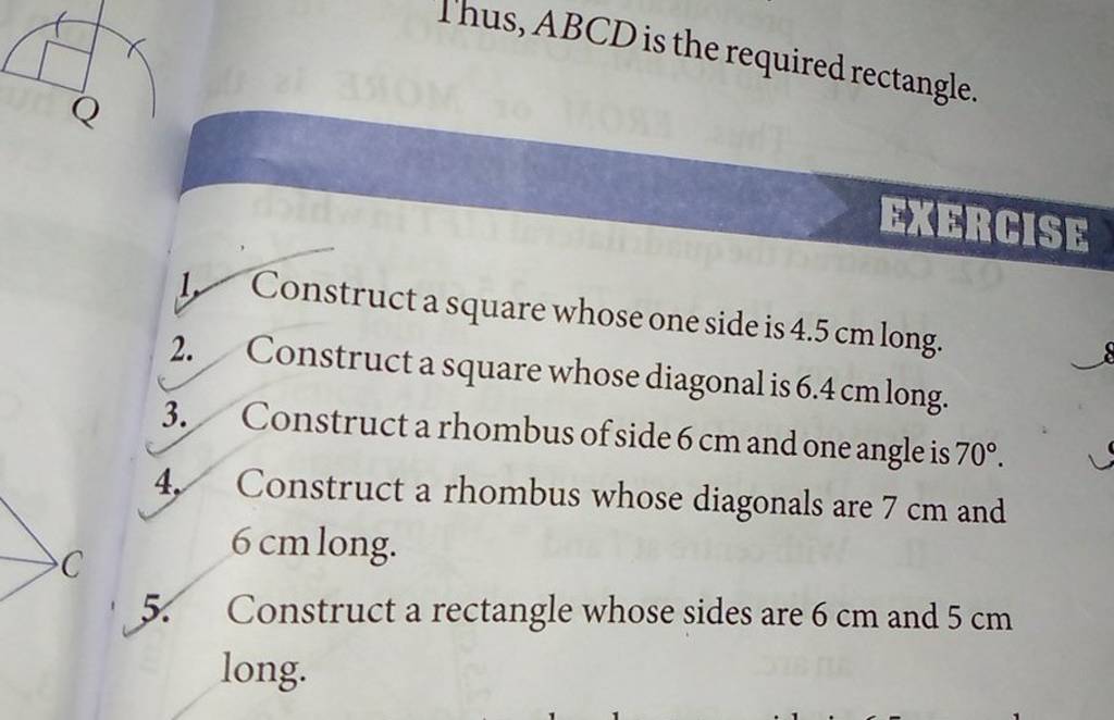 1. Construct a square whose one side is 4.5 cm long. 2. Construct a squar..