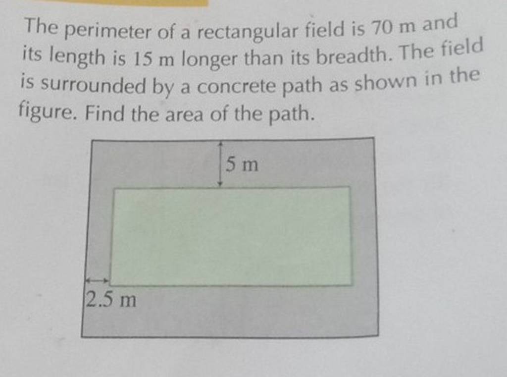 The perimeter of a rectangular field is 70 m and its length is 15 m longe..