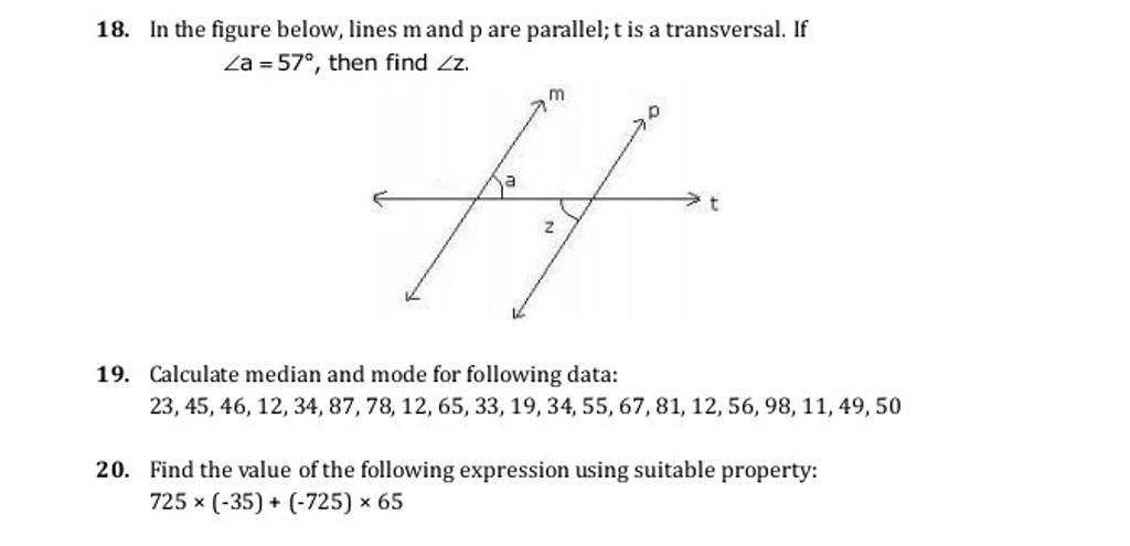18. In the figure below, lines m and p are parallel; t is a transversal.