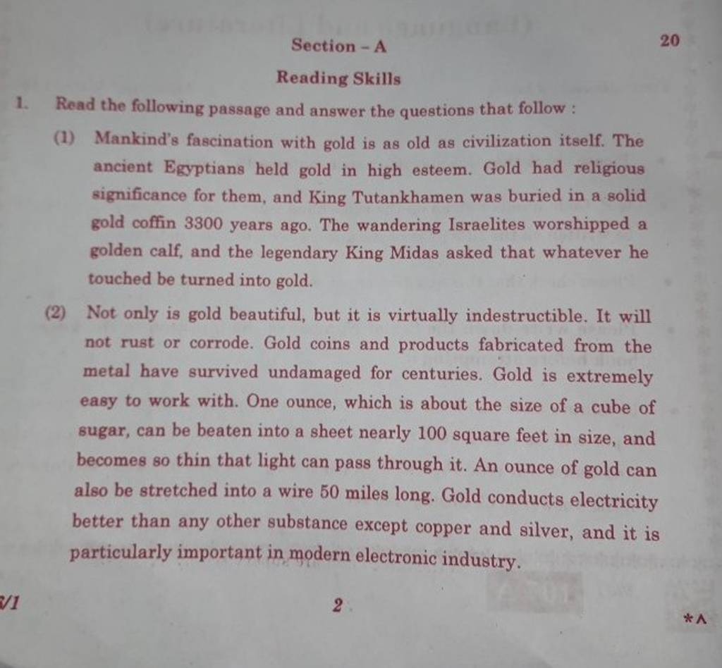 Section - A 20 Reading Skills 1. Read the following passage and answer th..