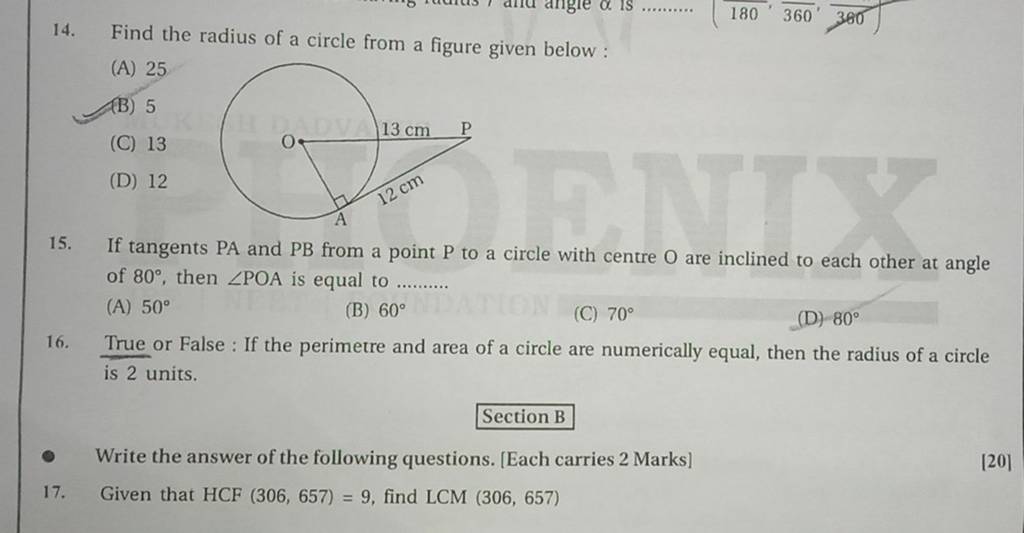 14. Find the radius of a circle from a figure given below : (A) 25 (B) 5