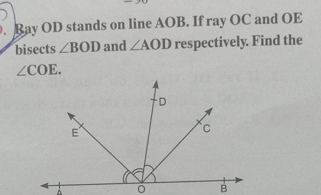Bay OD stands on line AOB. If ray OC and OE bisects ∠BOD and ∠AOD respect..