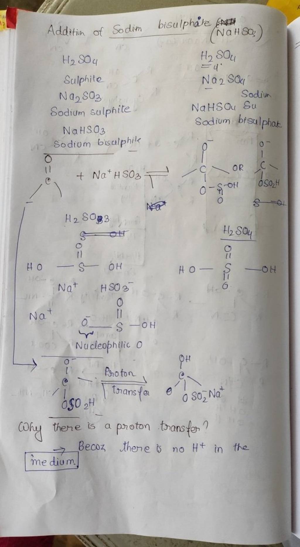 Addition of Sodim bisulphaite (NaHSO3 ) H2 SO4 Sulphite Na2 SO3 Sodium..
