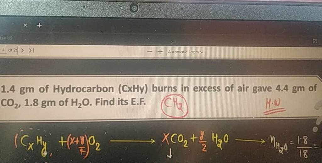 1.4gm of Hydrocarbon (CxHy) burns in excess of air gave 4.4gm of CO2 ,1.8..