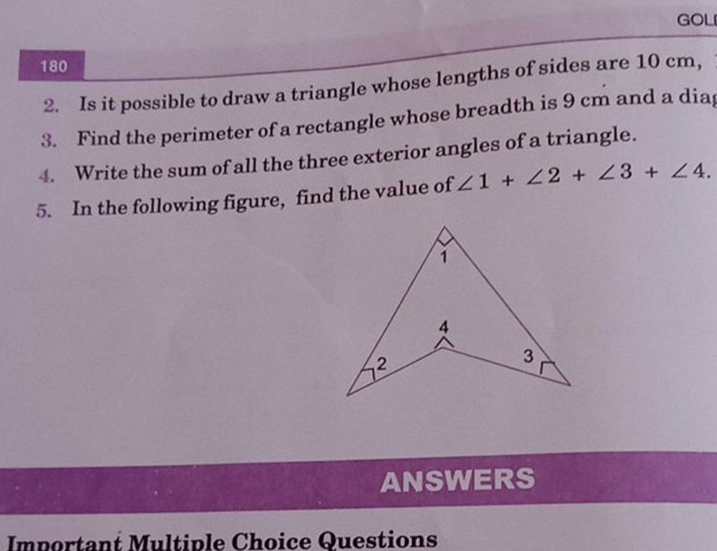 2. Is it possible to draw a triangle whose lengths of sides are 10 cm, 18..