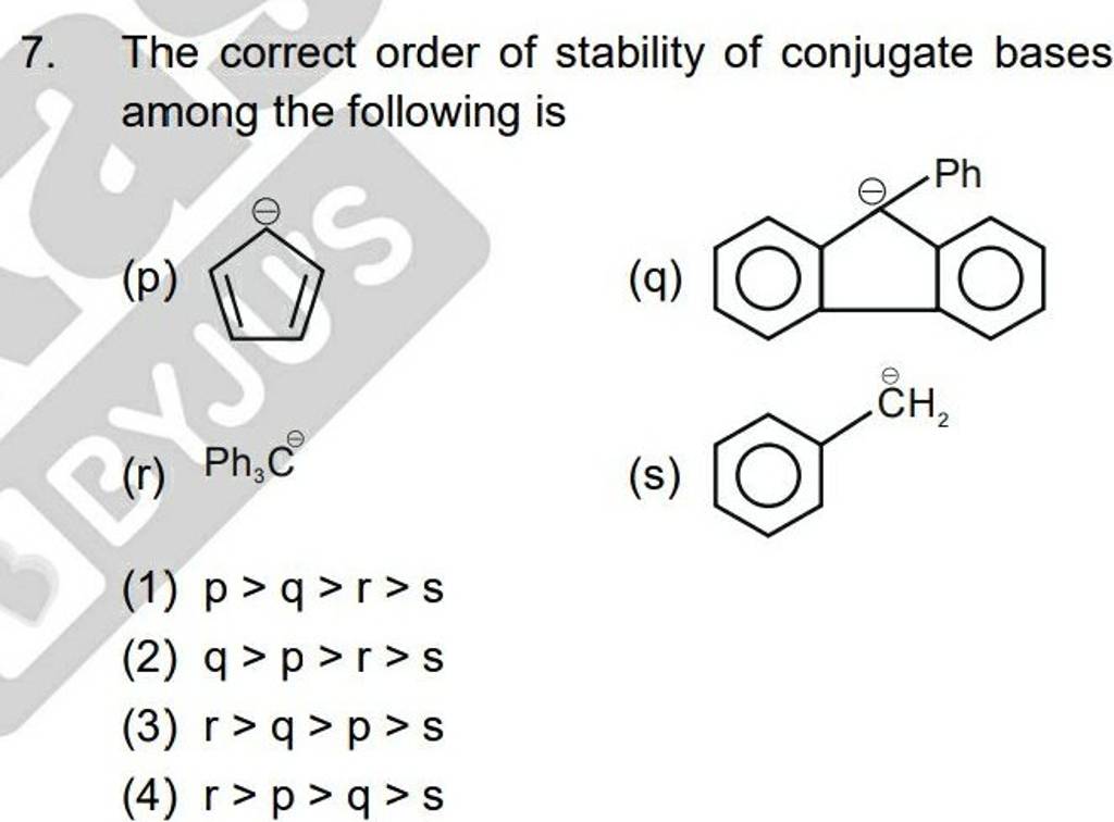 The correct order of stability of conjugate bases among the following is