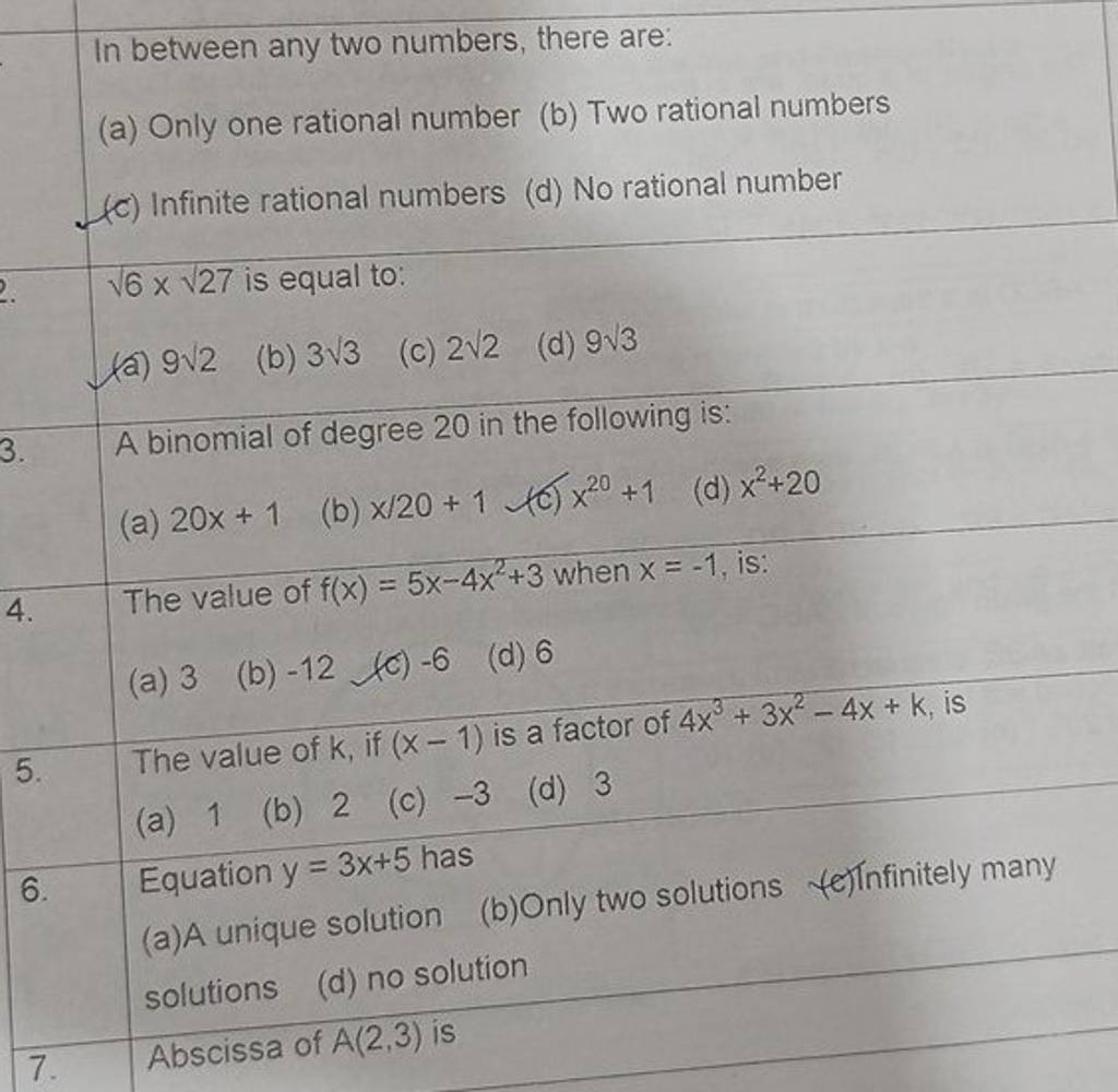 In between any two numbers, there are: (a) Only one rational number (b) T..