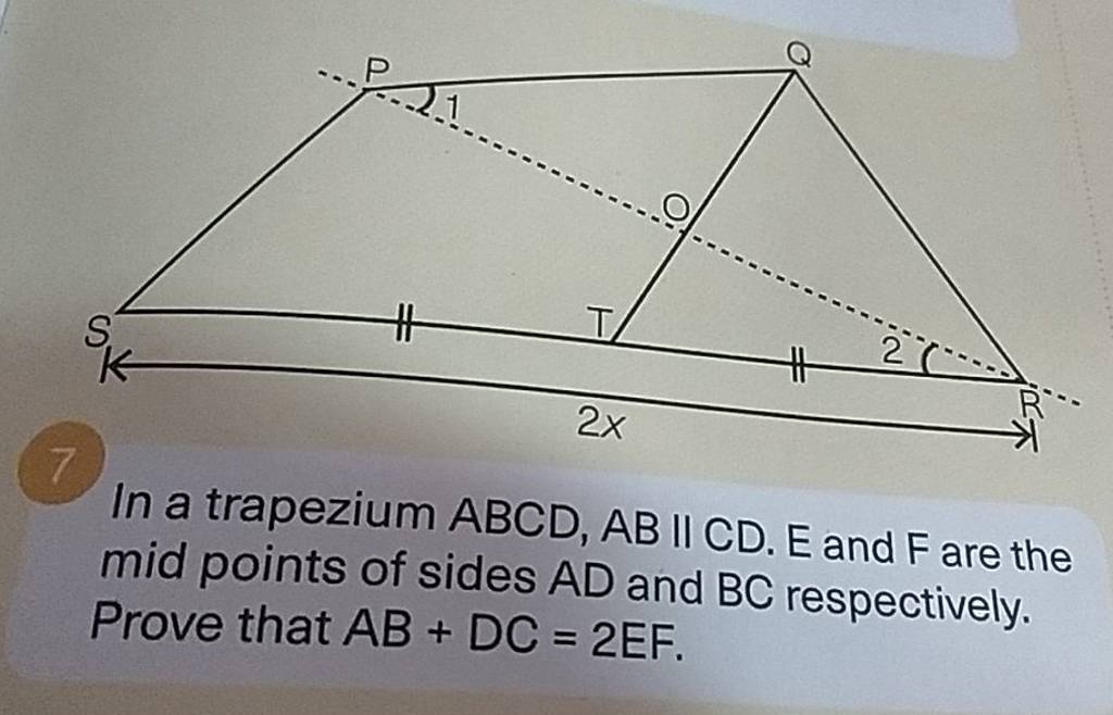 In a trapezium ABCD,AB∥CD.E and F are the mid points of sides AD and BC r..