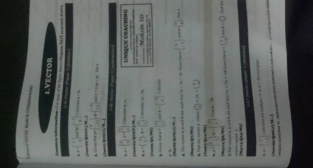 Edexcel IGCSE Math-B (Chapterwise) 1. VECTOR Commes inlormation 1 For nes..
