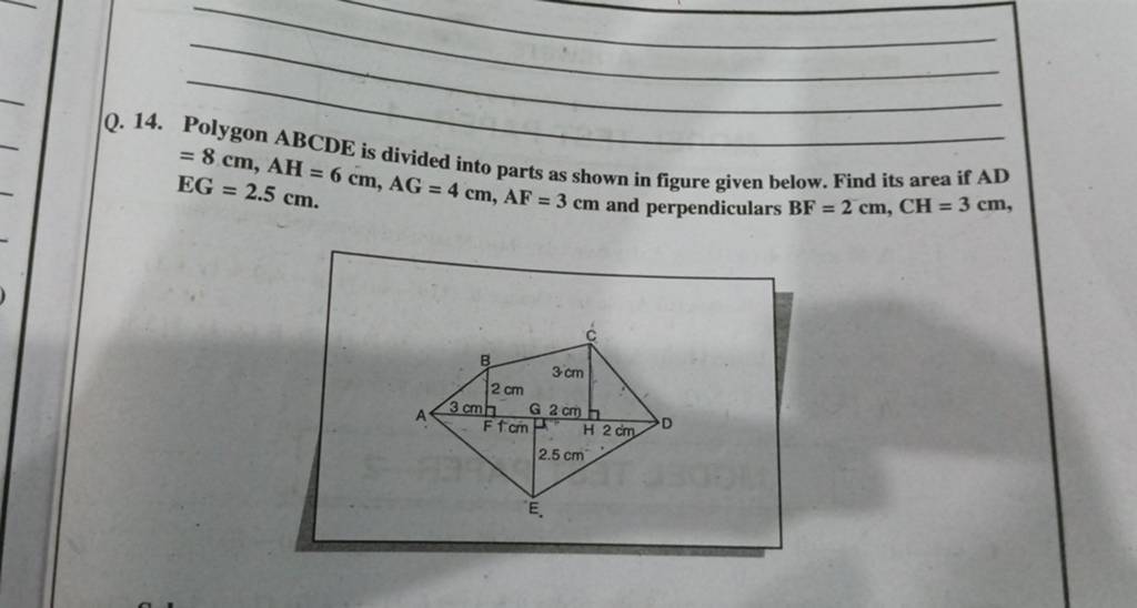 Q. 14. Polygon ABCDE is divided into parts as shown in figure given below..