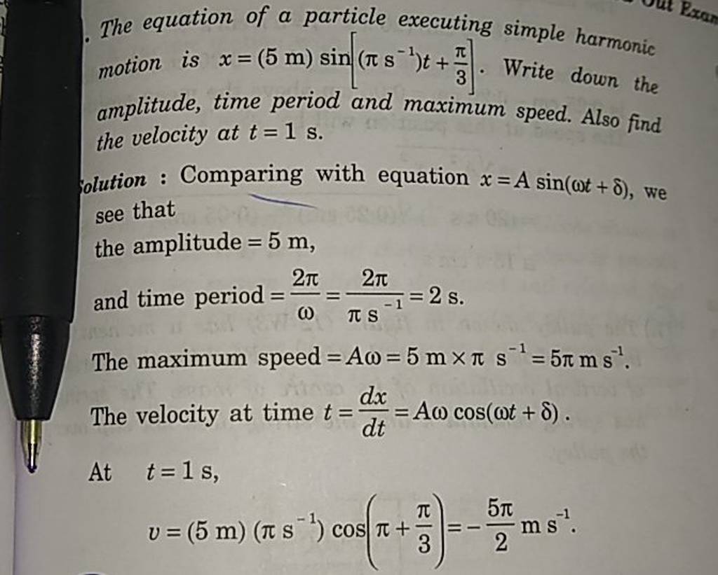 The equation of a particle executing simple harmonic motion is x=(5 m)sin..